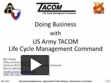 PPT – Doing Business with US Army TACOM Life Cycle Management ...