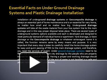 PPT – Essential Facts on Under Ground Drainage Systems and Plastic ...