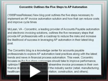 Corcentric Outlines the Five Steps to AP Automation presentation | free ...