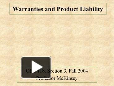 PPT – Warranties and Product Liability PowerPoint presentation | free ...