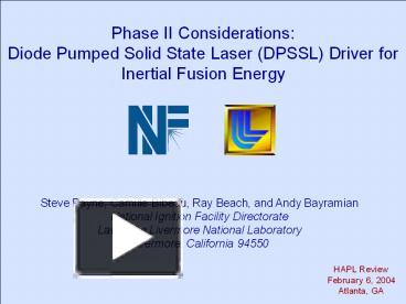 Phase II Considerations presentation | free to view