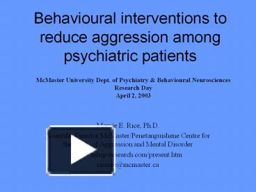 Behavioural interventions to reduce aggression among psychiatric ...