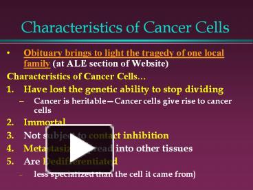 Characteristics of Cancer Cells presentation | free to download