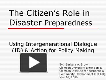 The Citizen’s Role in Disaster Preparedness presentation | free to view