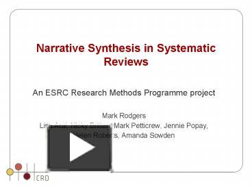 PPT – Narrative Synthesis in Systematic Reviews PowerPoint presentation ...