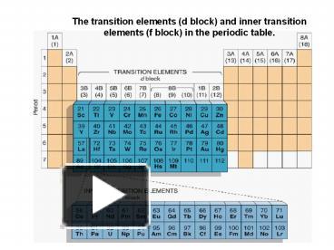 The transition elements (d block) and inner transition elements (f ...