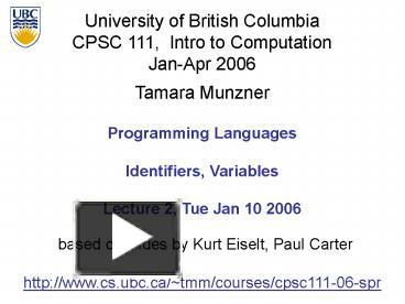 PPT – Programming Languages Identifiers, Variables Lecture 2, Tue Jan ...