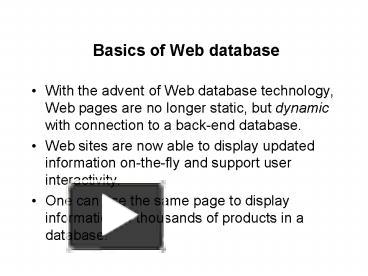 PPT – Basics of Web database PowerPoint presentation | free to view ...