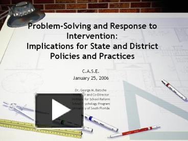 Problem-Solving and Response to Intervention: Implications for State ...