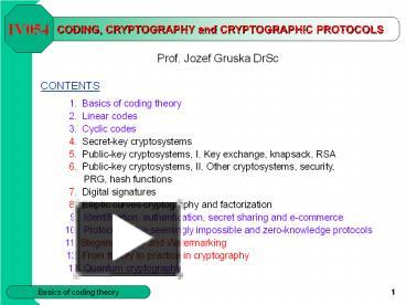 PPT – CODING, CRYPTOGRAPHY and CRYPTOGRAPHIC PROTOCOLS PowerPoint ...