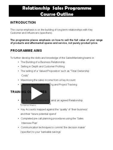 PPT – Relationship Sales Programme Course Outline PowerPoint ...