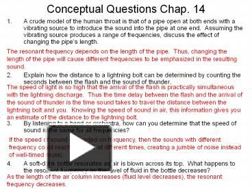 PPT – Conceptual Questions Chap. 14 PowerPoint presentation | free to ...