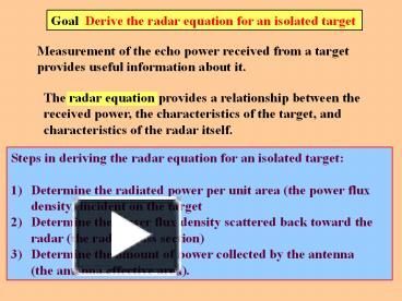 PPT – Goal Derive the radar equation for an isolated target PowerPoint ...