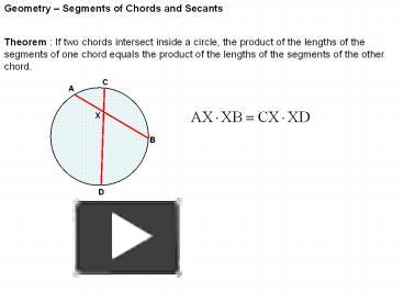 Theorem : If two chords intersect inside a circle, the product of the ...