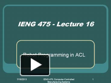 PPT – IENG 475 - Lecture 16 PowerPoint presentation | free to view - id ...