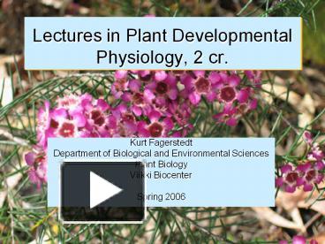 PPT – Lectures in Plant Developmental Physiology, 2 cr. PowerPoint ...