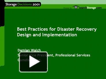 Best Practices for Disaster Recovery Design and Implementation ...