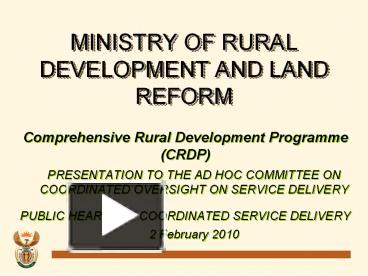 MINISTRY OF RURAL DEVELOPMENT AND LAND REFORM presentation | free to ...