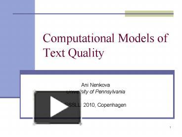 PPT – Computational Models of Text Quality PowerPoint presentation ...