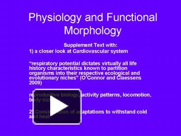 Physiology and Functional Morphology presentation | free to view