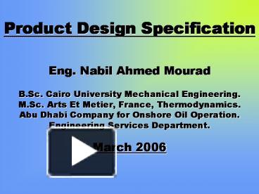 Product Design Specification presentation | free to view