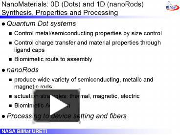 NanoMaterials: 0D (Dots) and 1D (nanoRods) Synthesis, Properties and ...