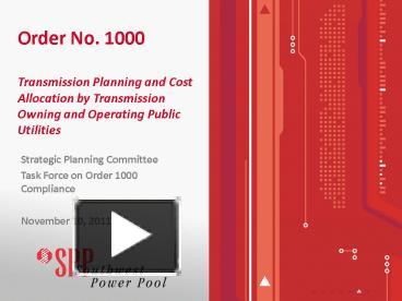 Order No. 1000 Transmission Planning and Cost Allocation by ...