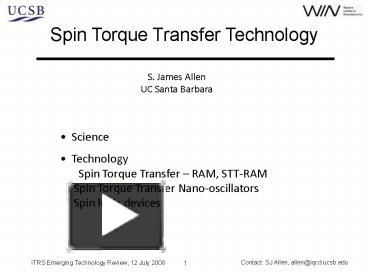 Spin Torque Transfer Technology presentation | free to view