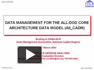 DATA MANAGEMENT FOR THE ALL-DOD CORE ARCHITECTURE DATA MODEL (All_CADM ...