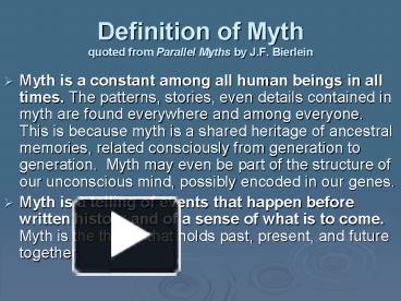 Definition of Myth quoted from Parallel Myths by J.F. Bierlein ...