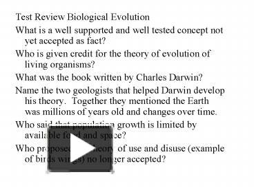 PPT – Test Review Biological Evolution PowerPoint presentation | free ...