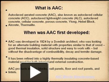 AAC (Autoclaved Aerated Concrete) Blocks presentation | free to download