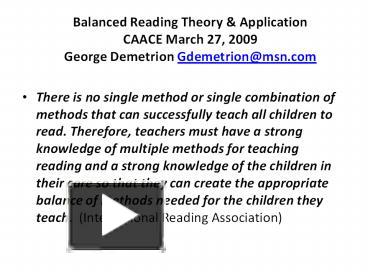 PPT – Balanced Reading Theory PowerPoint presentation | free to view ...