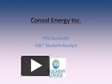 Consol Energy Inc. presentation | free to view