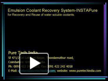 Emulsion Coolant Recovery System-INSTAPure for Recovery and Reuse of ...