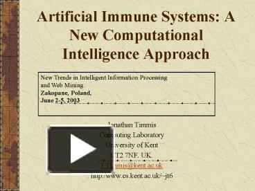 Artificial Immune Systems: A New Computational Intelligence Approach ...