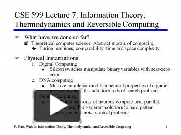 PPT – CSE 599 Lecture 7: Information Theory, Thermodynamics and ...