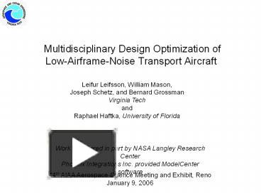 PPT – Multidisciplinary Design Optimization of Low-Airframe-Noise ...