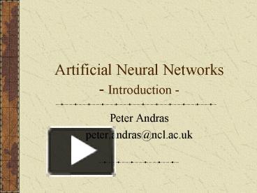 PPT – Artificial Neural Networks - Introduction - PowerPoint ...