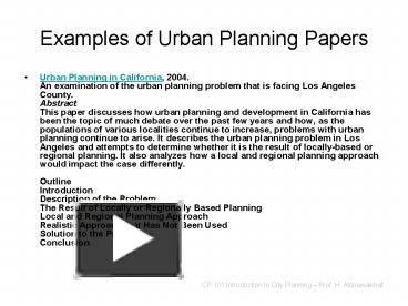 Examples of Urban Planning Papers presentation | free to download