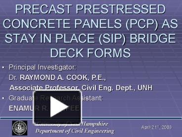 PPT – PRECAST PRESTRESSED CONCRETE PANELS (PCP) AS STAY IN PLACE (SIP ...