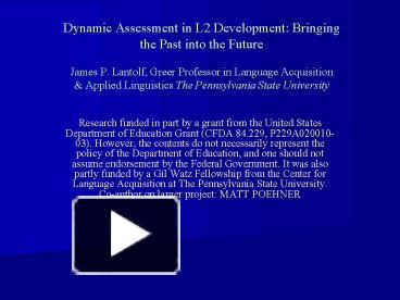 Dynamic Assessment in L2 Development: Bringing the Past into the Future ...
