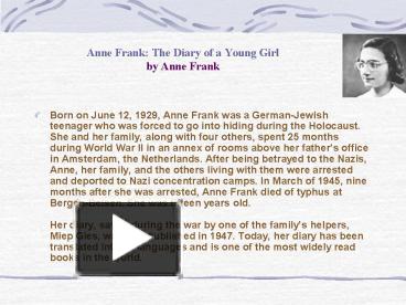 PPT – Anne Frank: The Diary of a Young Girl by Anne Frank PowerPoint ...