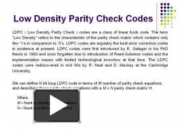 Low Density Parity Check Codes presentation | free to download