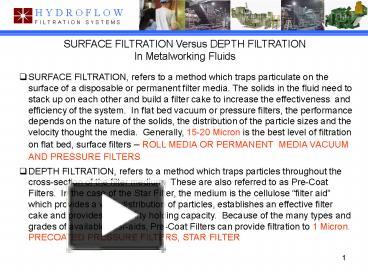 SURFACE FILTRATION Versus DEPTH FILTRATION In Metalworking Fluids ...