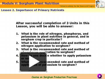 PPT – After successful completion of 3 Units in this Lesson, you will ...