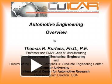 PPT – Automotive Engineering Overview PowerPoint presentation | free to ...