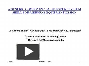 A GENERIC COMPONENT BASED EXPERT SYSTEM SHELL FOR AIRBORNE EQUIPMENT ...