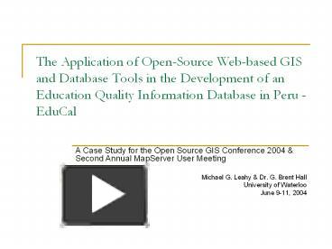 The Application of Open-Source Web-based GIS and Database Tools in the ...