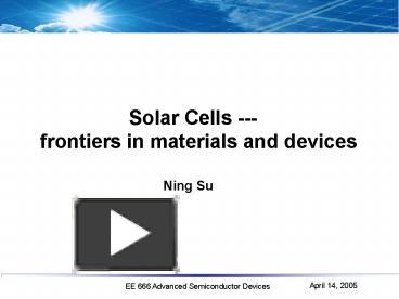 Solar Cells --- presentation | free to download